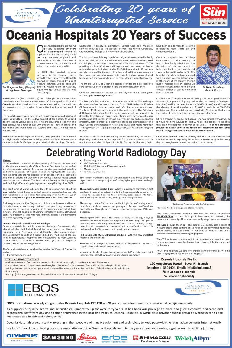 Fiji Sun 13/11 - Oceania Hospitals 20 Years of Success - Oceania Hospitals