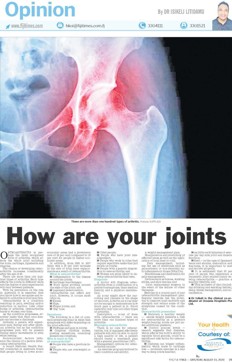 How are your joints - Oceania Hospitals